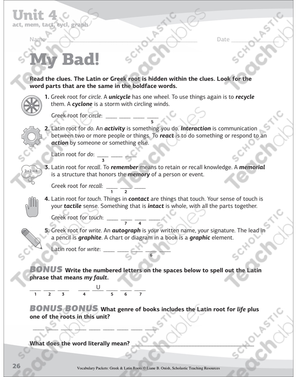 Greek & Latin Roots: Vocabulary Packet by