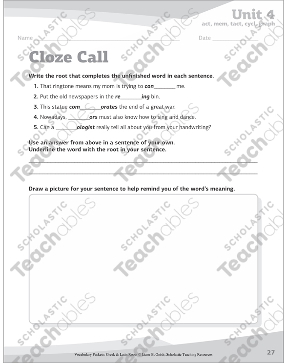 Greek & Latin Roots: Vocabulary Packet by