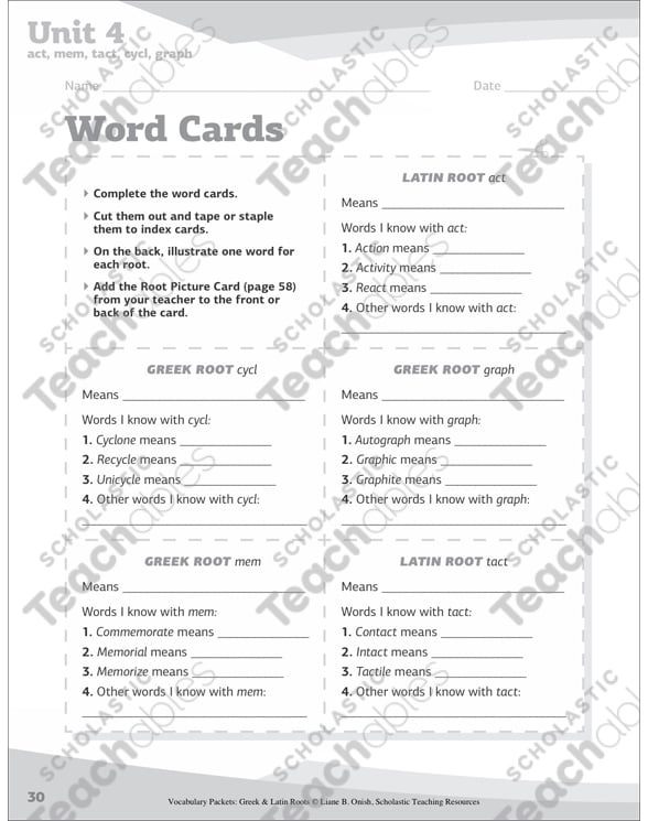 Greek & Latin Roots: Vocabulary Packet by