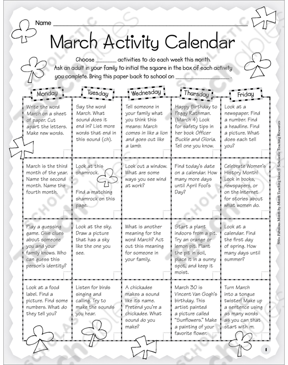 Monthly Ideas: March - Activity Calendar & Stationery by