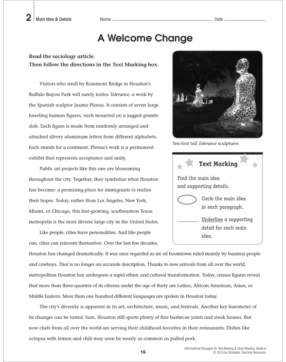 Informational Passages for Text Marking & Close Reading: Grade 6 by ...