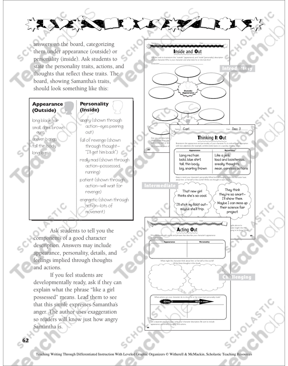 Character Development (Narrative Writing): Leveled Graphic Organizers ...