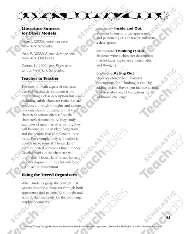 Character Development (Narrative Writing): Leveled Graphic Organizers ...