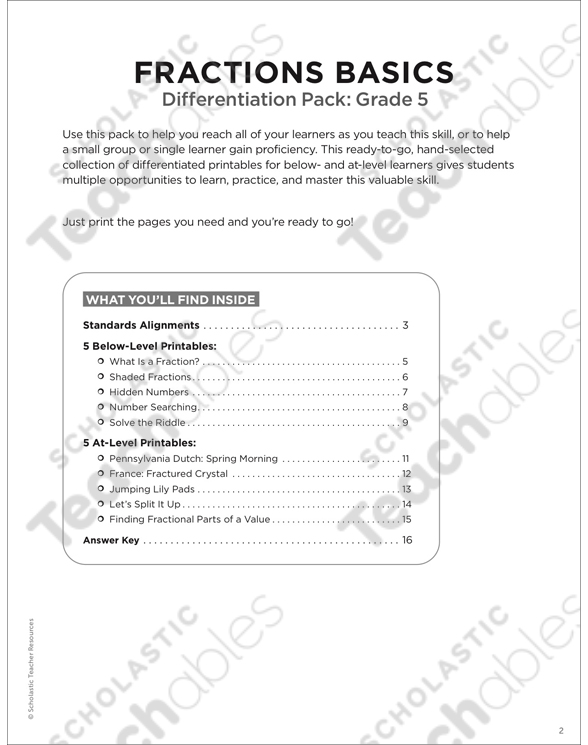 Fraction Basics Grade 5 Differentiation Pack by