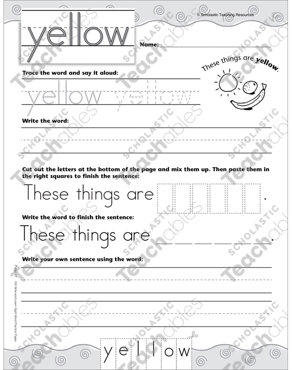 Interactive Practice Page (Sight Word: Yellow): Write-and-Learn ...