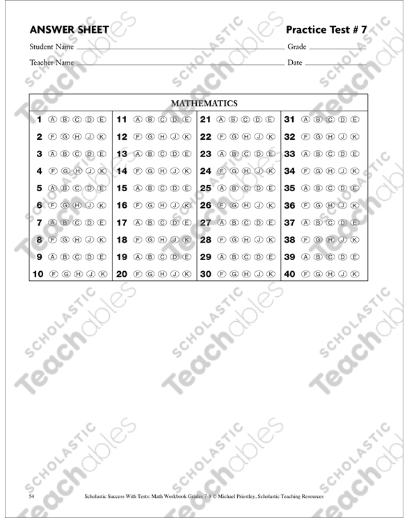 Problem Solving Practice Test 7: Math Skills (Grade 7-8) by