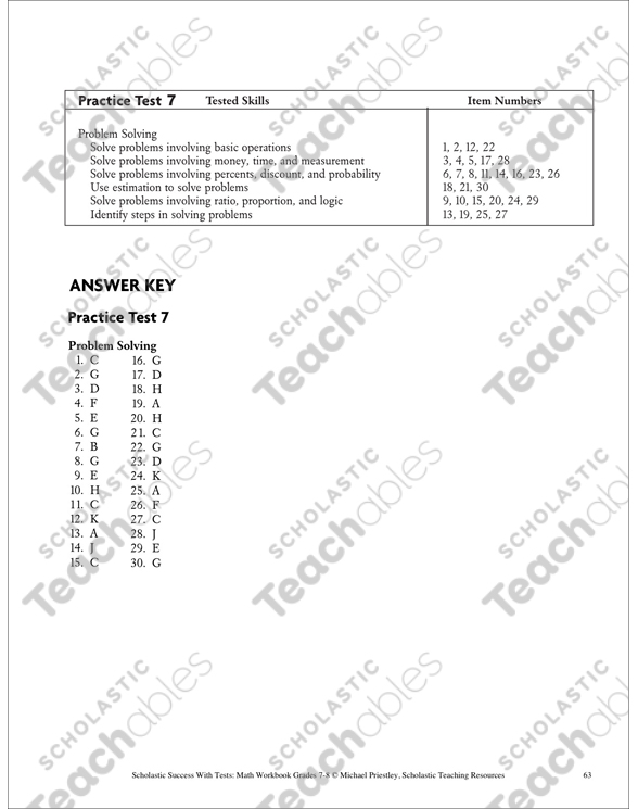 Problem Solving Practice Test 7: Math Skills (Grade 7-8) by