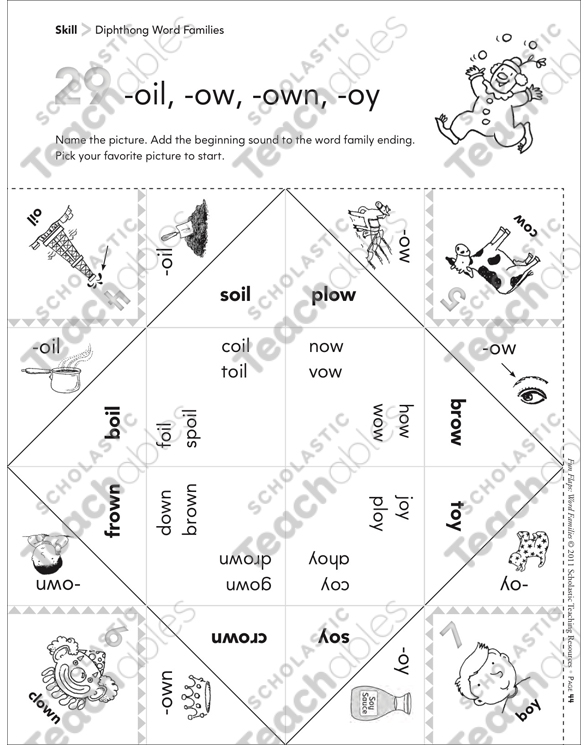 Diphthongs (-oil, -ow, -own, -oy): Fun-Flaps Word Families Manipulative by