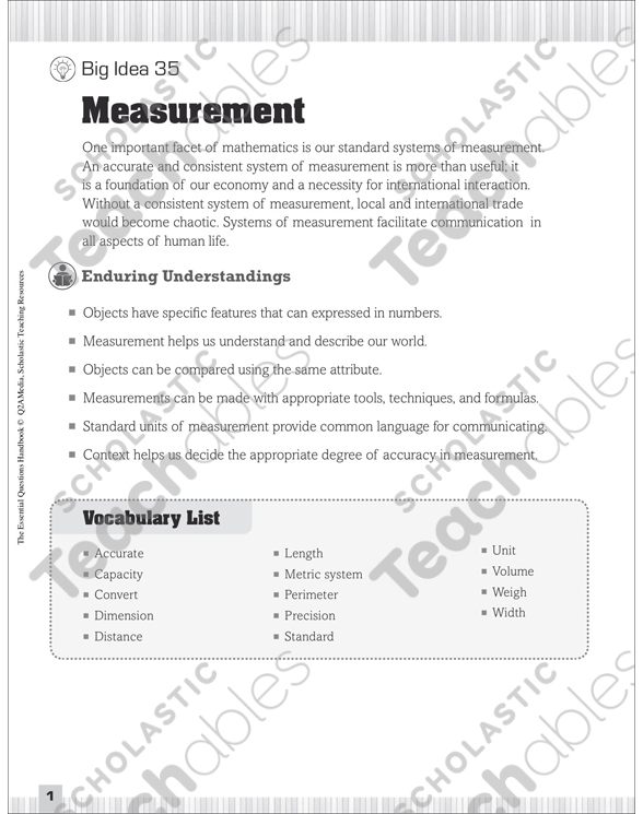 Essential Questions for Mathematics: Measurement by