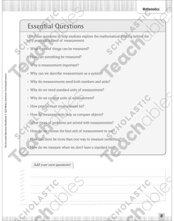 Essential Questions for Mathematics: Measurement by