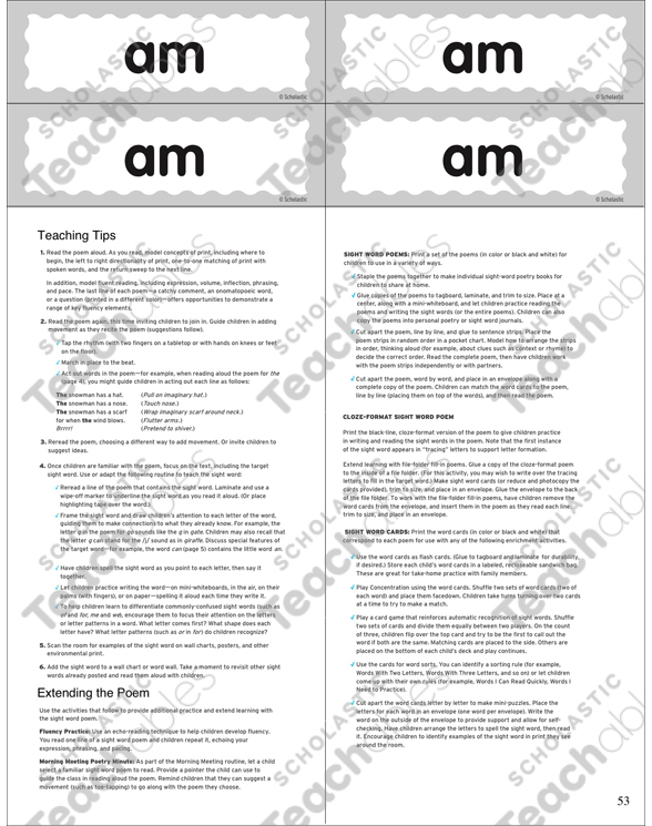 Sight Word - Am: Sight Word Poem and Word Cards by