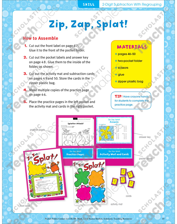 Zip, Zap, Splat! (2-digit subtraction with regrouping): Pocket-Folder ...