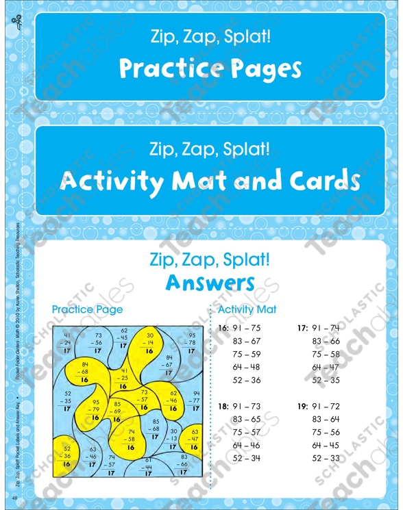 Zip, Zap, Splat! (2-digit subtraction with regrouping): Pocket-Folder ...