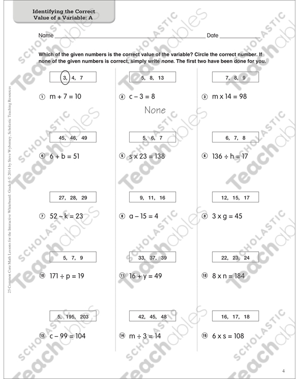 Identifying the Correct Value of a Variable: Math Lesson by