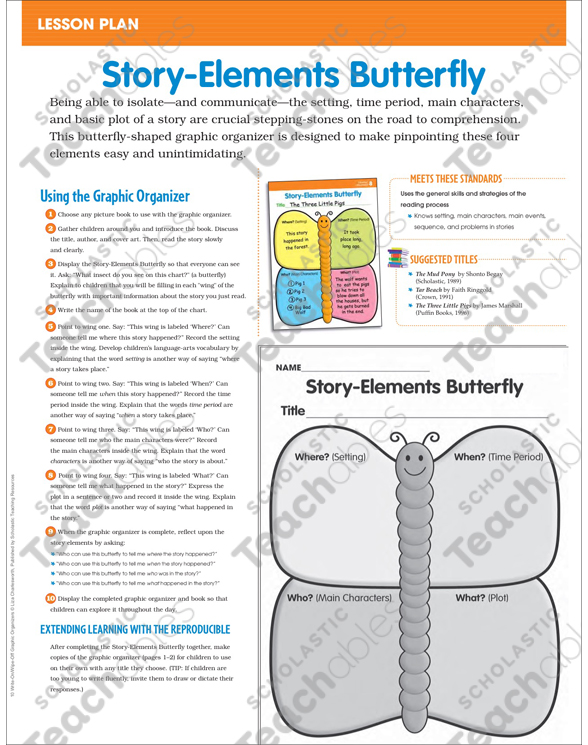 Story Elements Butterfly Graphic Organizer by