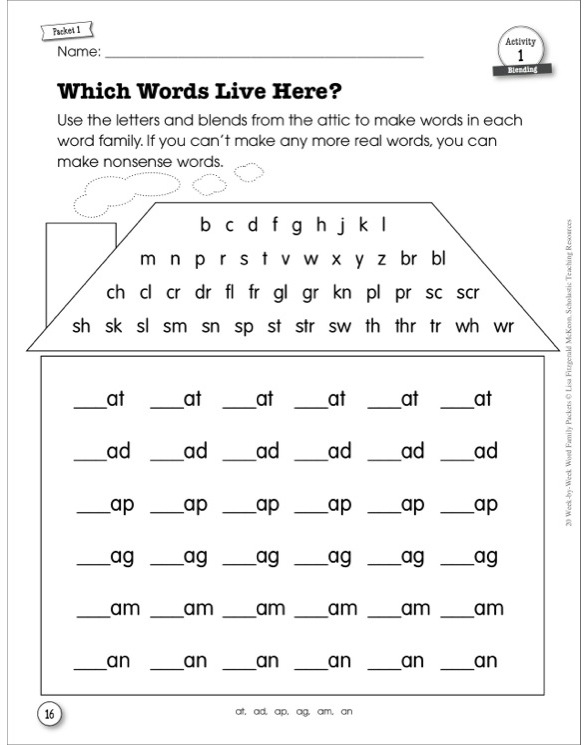 20 Week-by-Week Word Family Packets by Lisa Fitzgerald McKeon