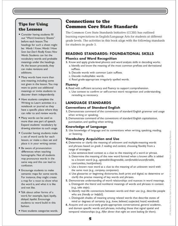 240 Vocabulary Words Kids Need to Know: Grade 3 by Linda Beech