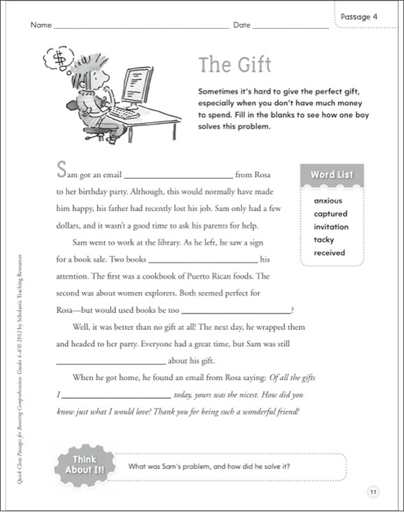 Quick Cloze Passages for Boosting Comprehension: Grades 4-6 by