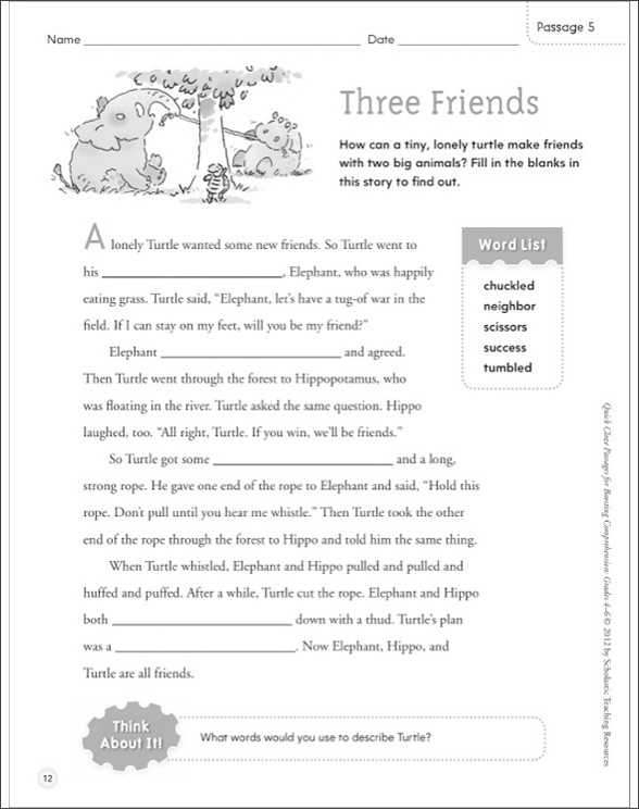 Quick Cloze Passages for Boosting Comprehension: Grades 4-6 by