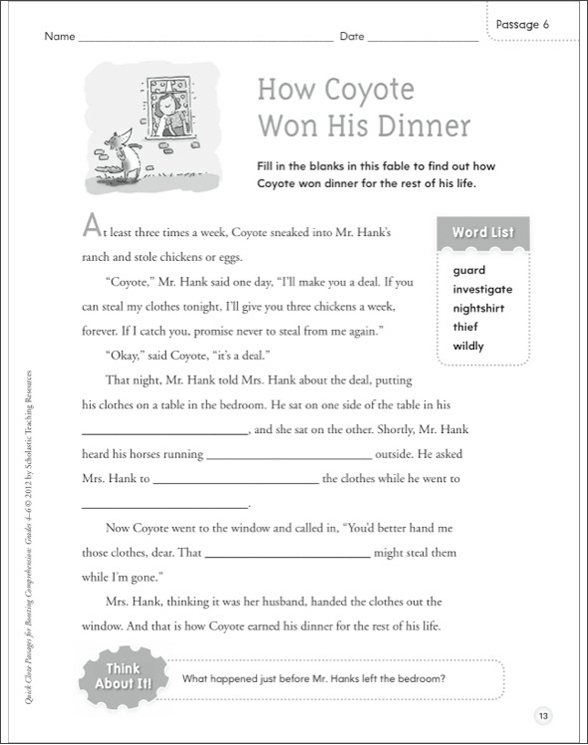 Quick Cloze Passages for Boosting Comprehension: Grades 4-6 by