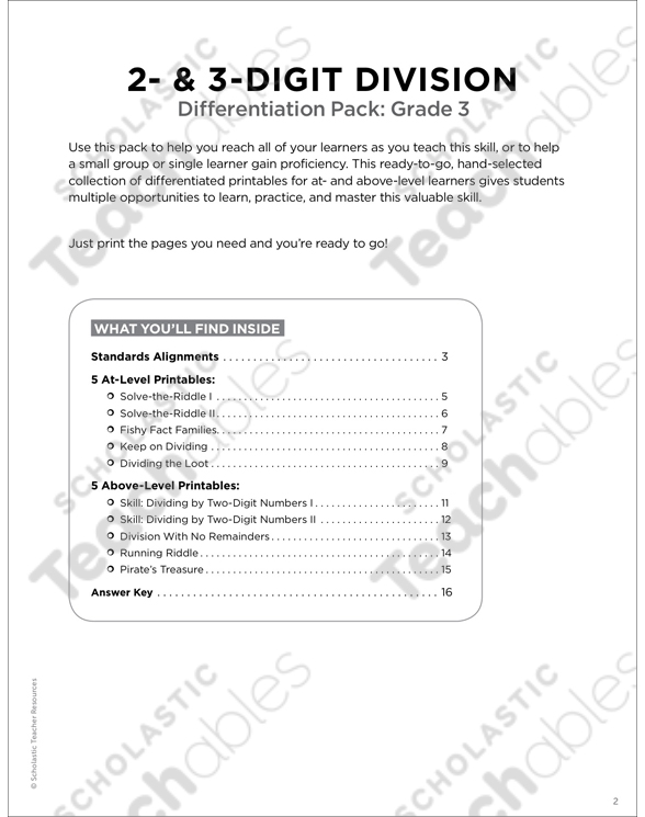 2- & 3-Digit Division Grade 3 Differentiation Pack by