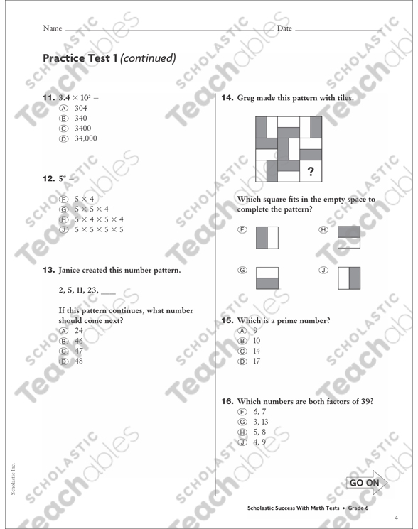 Numeration and Number Concepts Practice Test 1: Math Skills (Grade 6) by