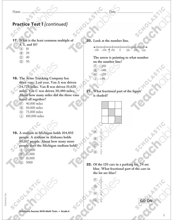 Numeration and Number Concepts Practice Test 1: Math Skills (Grade 6) by