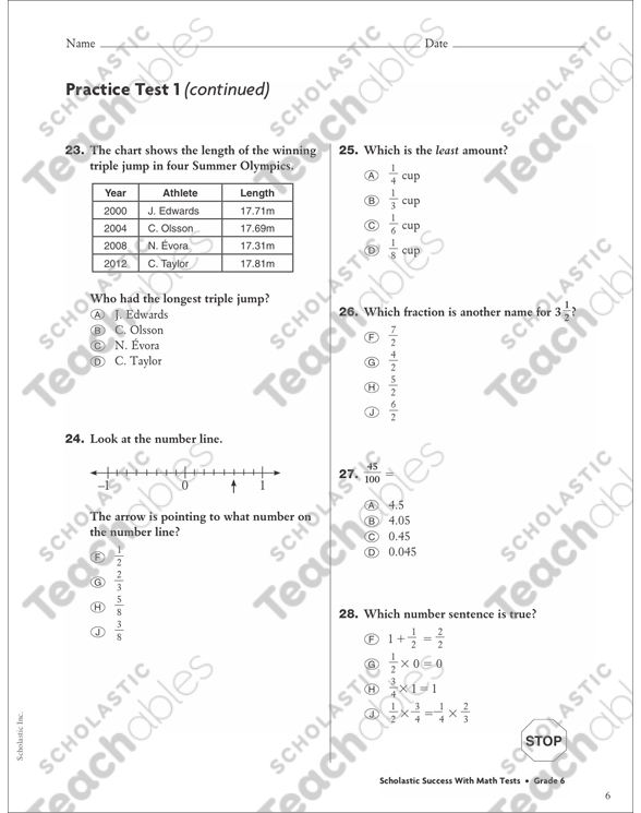 Numeration and Number Concepts Practice Test 1: Math Skills (Grade 6) by