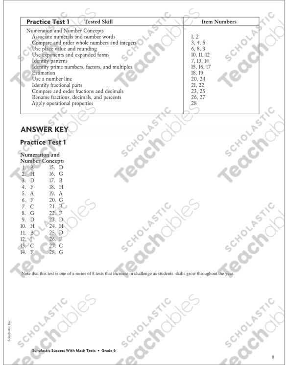 Numeration and Number Concepts Practice Test 1: Math Skills (Grade 6) by