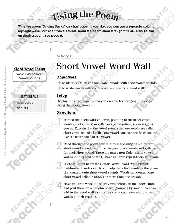 Singing Ducks (Words With Short Vowel Sounds): Sight Words Poem by