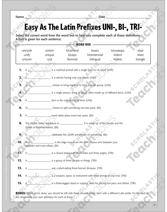 Latin Roots: Word Study Learning Pack by