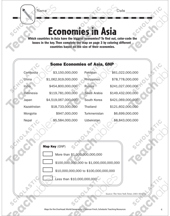 Asia (Reading a Political Map): Map Skills - Grades 4-8 by