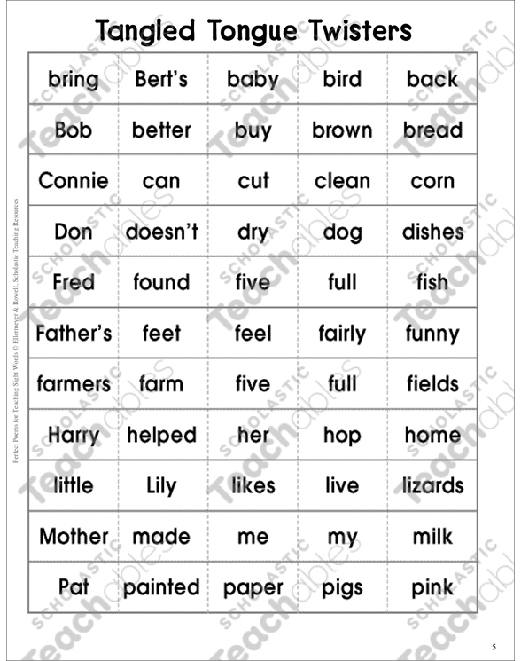 Terrific Tongue Twisters (Same Beginning Sound Words): Sight Words Poem by