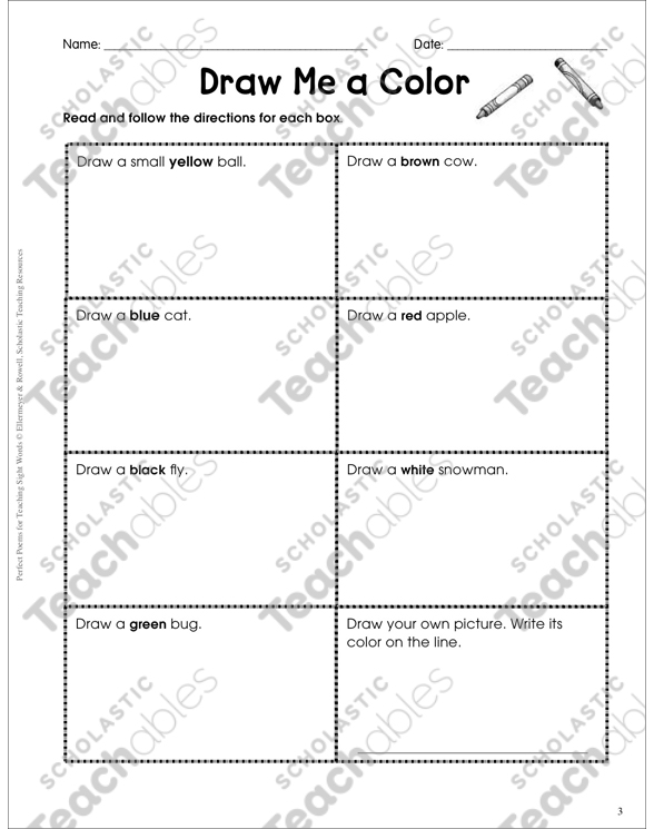 Color With Me (Color Words): Sight Words Poem by