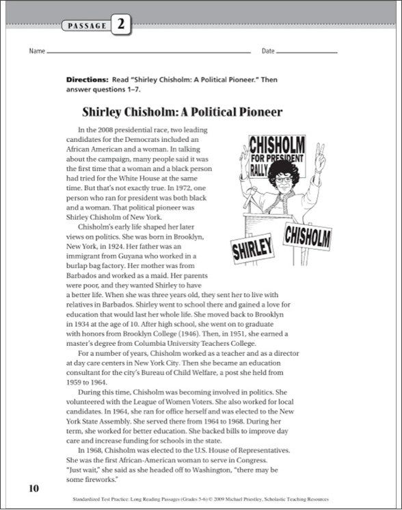 Standardized Test Practice: Long Reading Passages: Grades 5-6 by ...