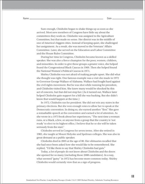 Standardized Test Practice: Long Reading Passages: Grades 5-6 by ...