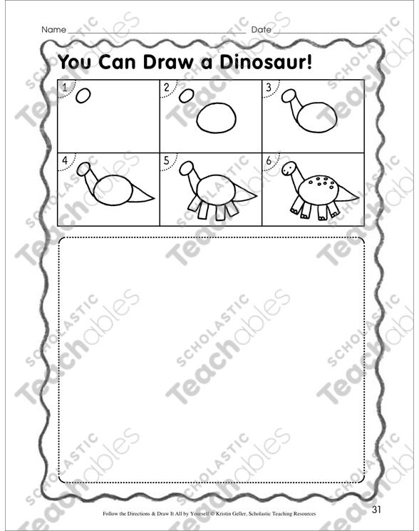 Draw a Dinosaur in 6 Steps: Follow the Directions by