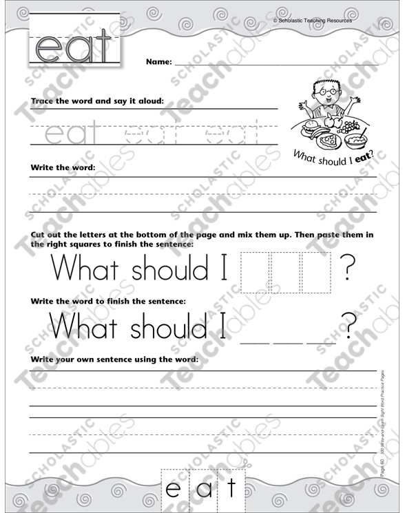 Interactive Practice Page (Sight Word: Eat): Write-and-Learn Practice ...