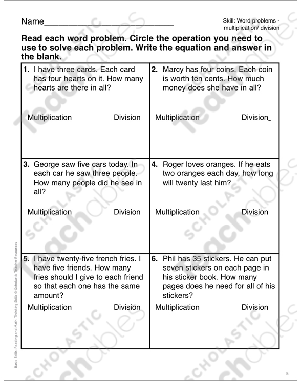 Division Story Problems Grade 4 Differentiation Pack By