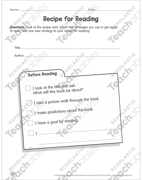 Recipe for Reading: Reading Response Graphic Organizer by