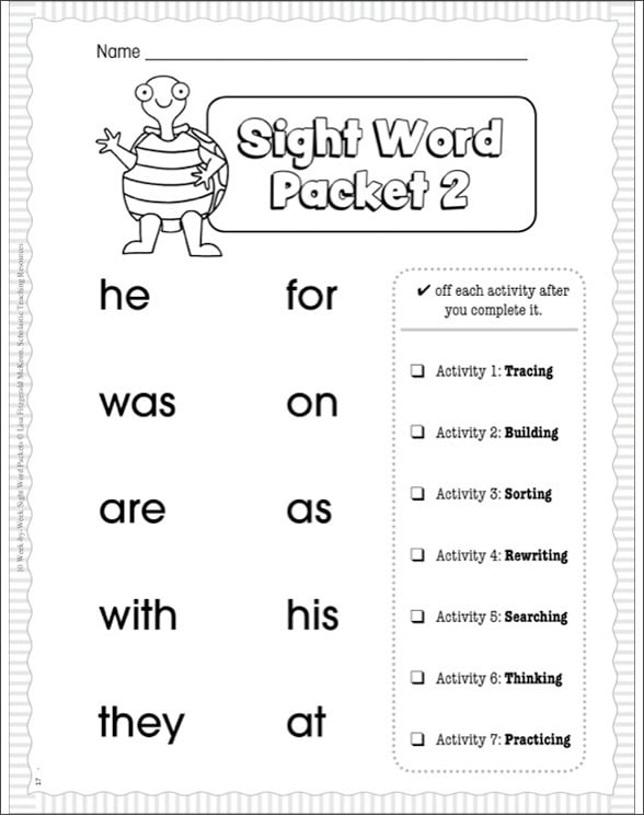 10 Week-by-Week Sight Word Packets by Lisa Fitzgerald McKeon