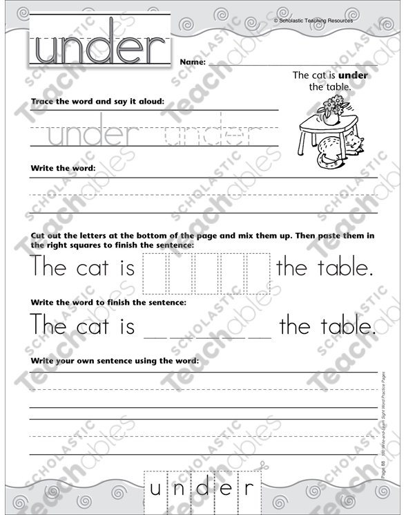 Interactive Practice Page (Sight Word: Under): Write-and-Learn Practice ...