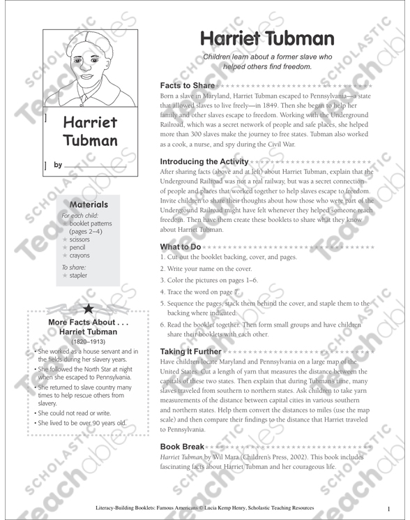 Literacy-Building Booklet: Harriet Tubman by