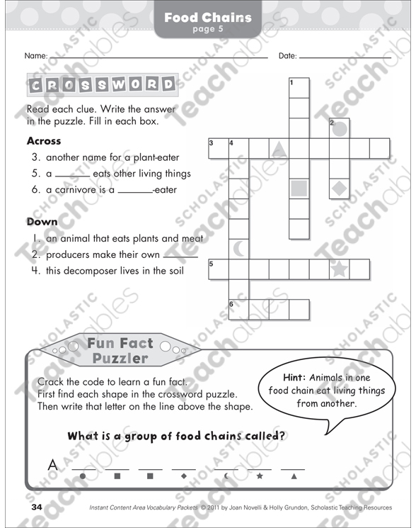 Food Chains: Science Vocabulary Packet by