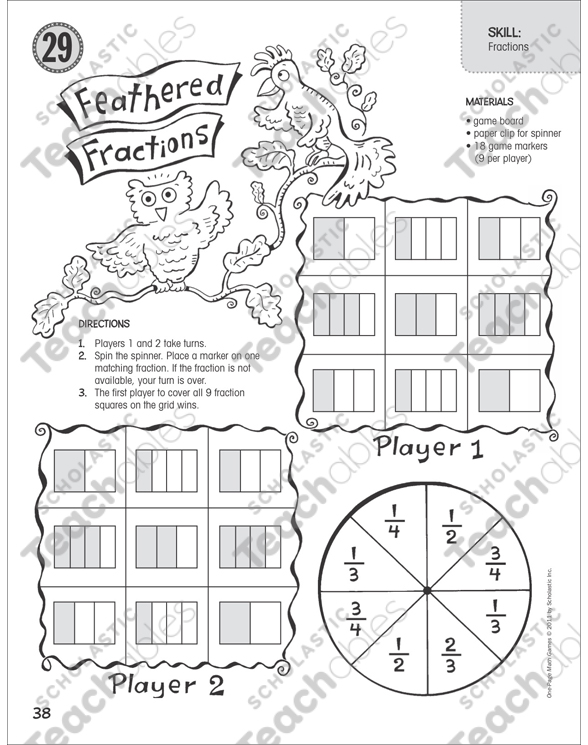 Feathered Fractions: One-Page Math Game by