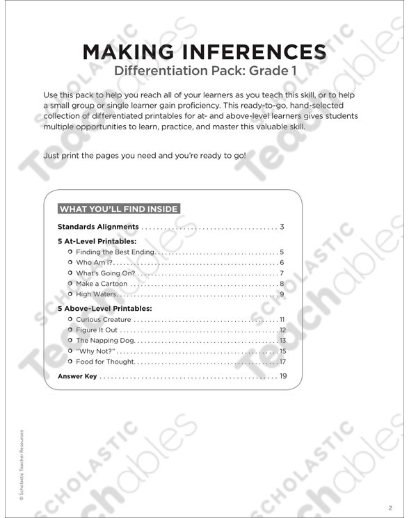 Making Inferences Grade 1 Differentiation Pack by
