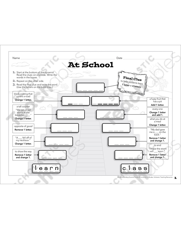 At School: Word-Building Pyramid Puzzle by