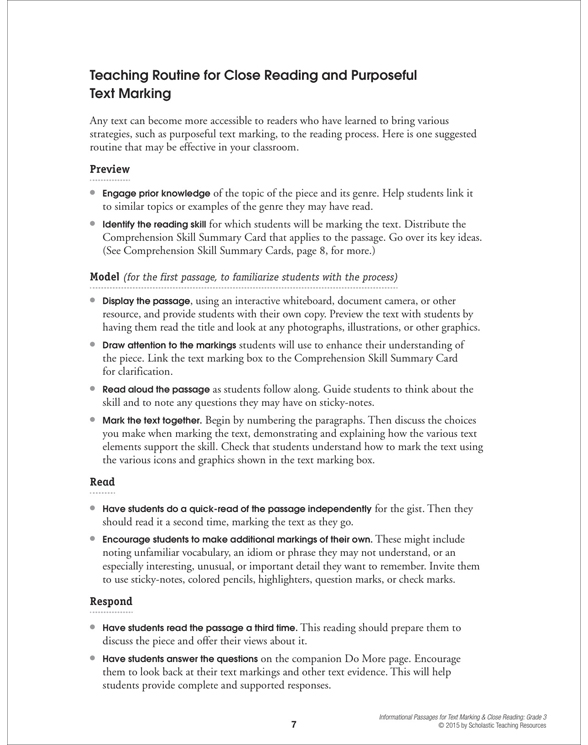 Informational Passages for Text Marking & Close Reading: Grade 3 by ...