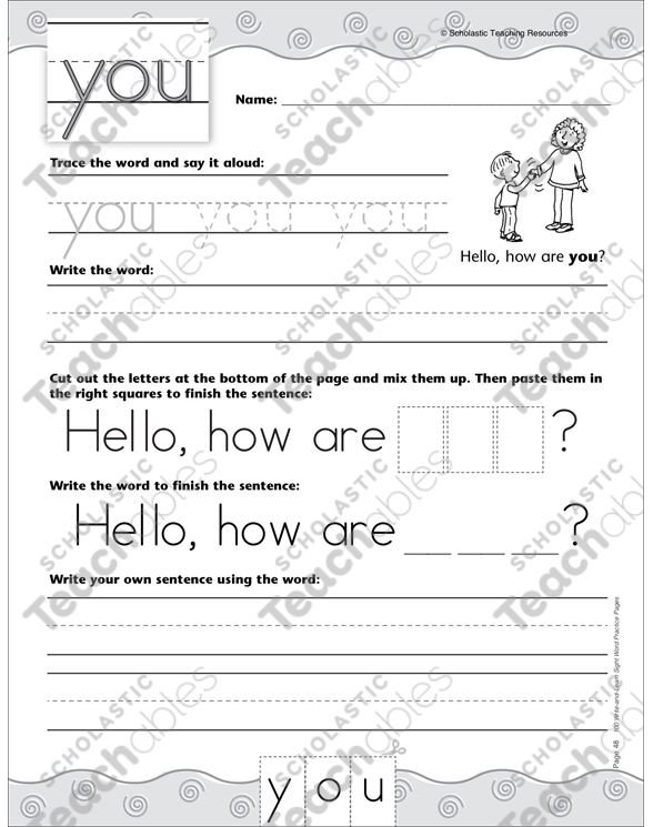 Interactive Practice Page (Sight Word: You): Write-and-Learn Practice ...