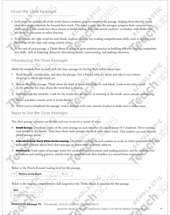 Mystery on the Beach: Quick Cloze Passage (Grades 2-3) by